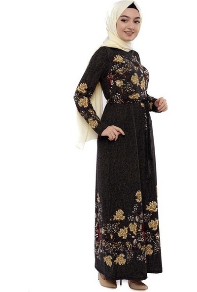 Moda Twins Desenli Tesettür Elbise Haki Moda Twins Desenli Tesettür Elbise Haki