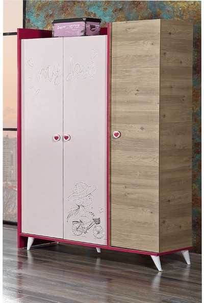 Afilli Elit 3 Kapaklı Gardrop Ahududu