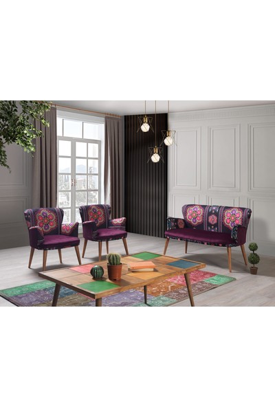 Dekorew Karmen Desenli1 Kollu Çayseti Koltuk Takımı Dekorew Karmen Desenli1 Kollu Çayseti Koltuk Takımı