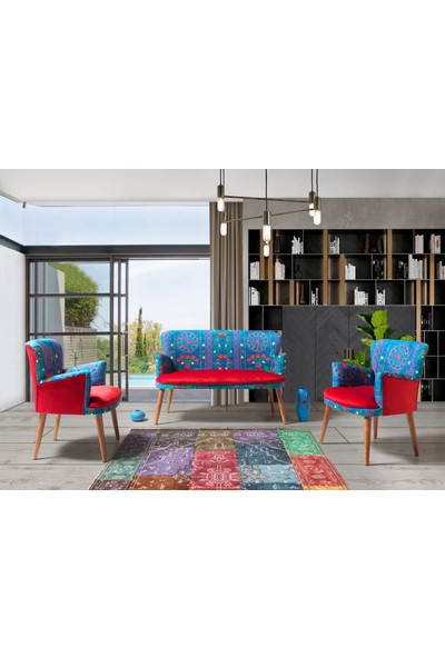 Dekorew Karmen Desenli5 Kollu Çayseti Koltuk Takımı Dekorew Karmen Desenli5 Kollu Çayseti Koltuk Takımı