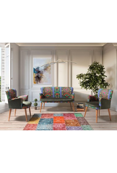 Dekorew Karmen Desenli4 Kollu Çayseti Koltuk Takımı Dekorew Karmen Desenli4 Kollu Çayseti Koltuk Takımı