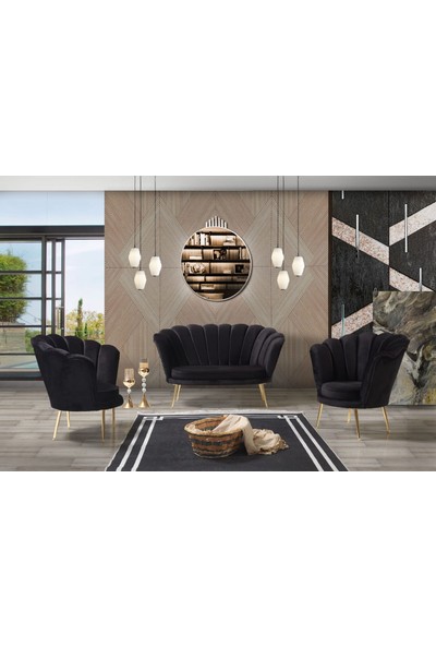 Dekorew Inci Siyah Kollu Çayseti Koltuk Takımı Dekorew Inci Siyah Kollu Çayseti Koltuk Takımı