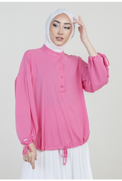 SETRMS Fuşya Önü Düğmeli Kol Büzgü Detaylı Bluz 2225065