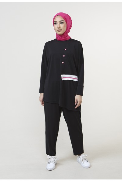 SETRMS Siyah Düşük Kol Rahat Kesim Eşofman Takım 2227094