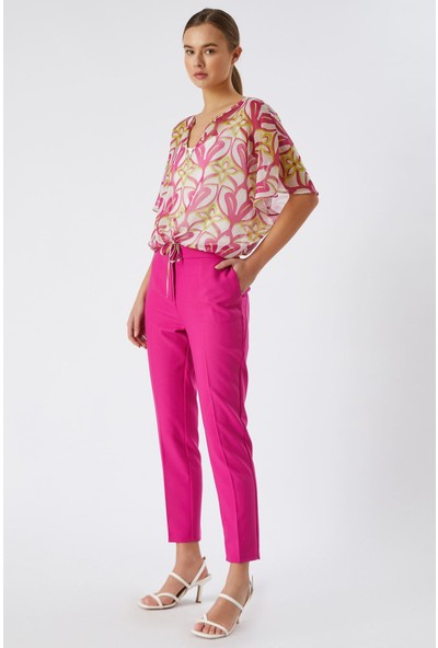 Fever Kadın Retro Desenli Şifon Bluz 5662321114029 Fuşya