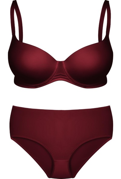 Dominant Kadın Bordo Büyük Beden Balenli Cup Sütyen Takım 5750-6-3