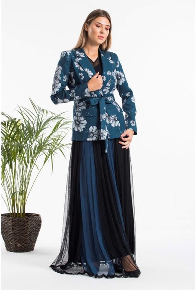 Three's Ceket ve Elbise Kombini 535-PETROL