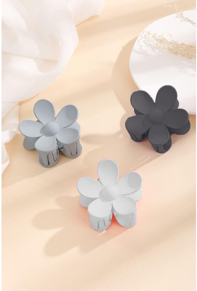 Bahels Trend 3'lü Gri Papatya Çiçek Mandal Toka Seti