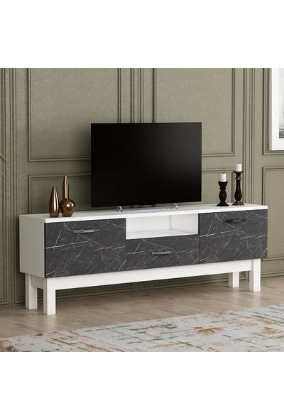 Tv Sehpası Ses Beyaz Mermer Desen 150 cm