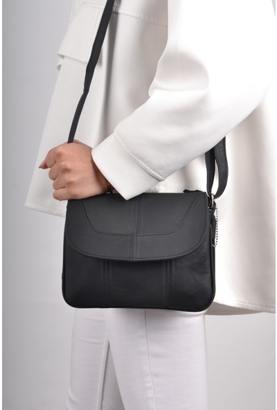 Kadın Hakiki Deri Siyah Omuz Çantası