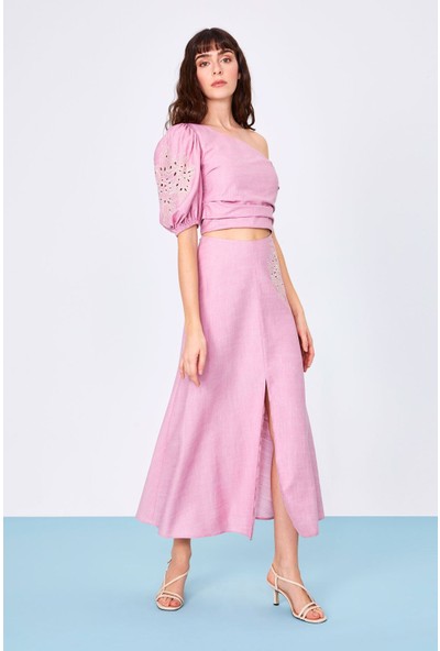 Upgrade Kol Nakışlı Bluz Pudra Upgrade Kol Nakışlı Bluz Pudra