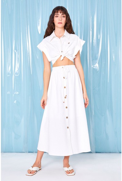 Upgrade Düğmeli Maxi Etek Ekru Upgrade Düğmeli Maxi Etek Ekru