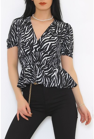 Kruvaze Bel Lastikli Bluz Zebra - 9248.224.