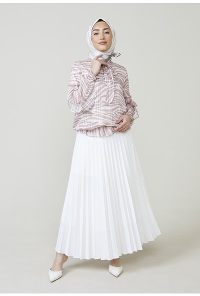 SETRMS Pudra Zebra Desenli Fırfırlı Bluz 2225090