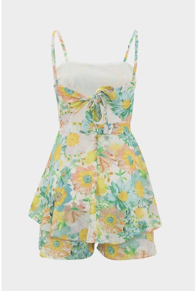 Çiçekli Cut Out Detaylı Şortlu Elbise