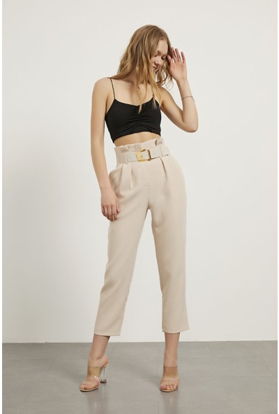 Armalife Yüksek Bel Pileli Kemerli Pantolon