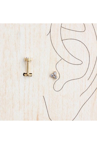 Family Store Üç Taş Cerrahi Çelik Altın Tragus Helix Conch Piercing