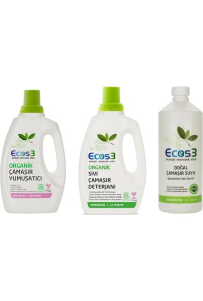 Ecos3 Organik 3'lü Çamaşır Temizlik Seti ( Yumuşatıcı + Çamaşır Deterjanı + Çamaşır Suyu)