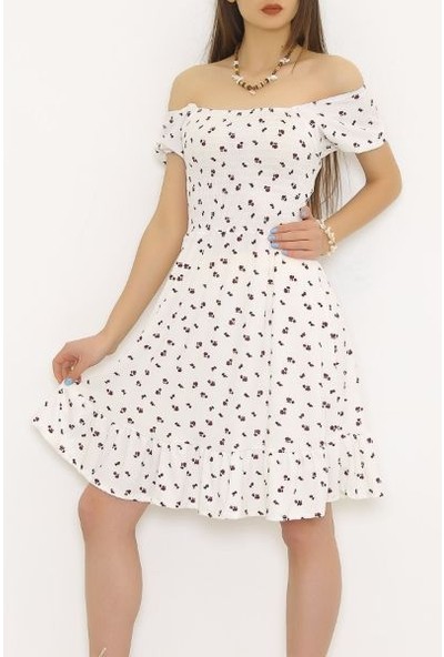 Kayık Yaka Elbise Beyazbordo - 8767.1240.