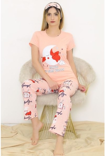 E Moda Baskılı Pijama Takımı Somonpudra - 9085.1287.