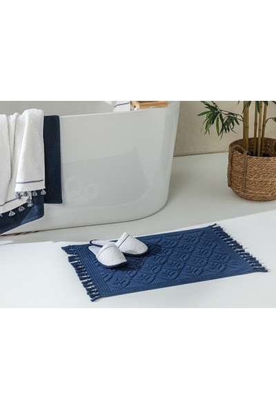 Kyliee Pamuklu Jakarlı Ayak Havlusu 50x70 Cm Mavi