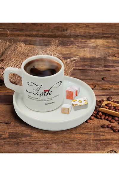 BK Kişiye Özel Mânâ Aşık Tasarımlı Sunum Tabaklı Türk Kahvesi Fincanı Model 1 BK Kişiye Özel Mânâ Aşık Tasarımlı Sunum Tabaklı Türk Kahvesi Fincanı Model 1