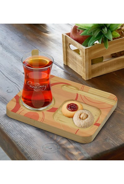 Kişiye Özel Doğal Ahşap Kaşıklı Sunum Tabağı ve Heybeli Çay Bardağı Hediye Seti - Model 5 Kişiye Özel Doğal Ahşap Kaşıklı Sunum Tabağı ve Heybeli Çay Bardağı Hediye Seti - Model 5