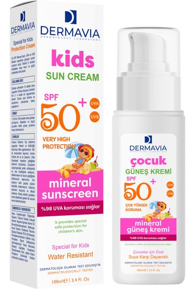 Dermavia Spf+50 Çocuk Yüz ve Vücut Koruma Mineralli Güneş Kremi 100 ml Dermavia Spf+50 Çocuk Yüz ve Vücut Koruma Mineralli Güneş Kremi 100 ml