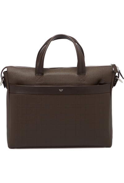 Kahverengi Deri Erkek Ekose Evrak Çantası S22345S9N