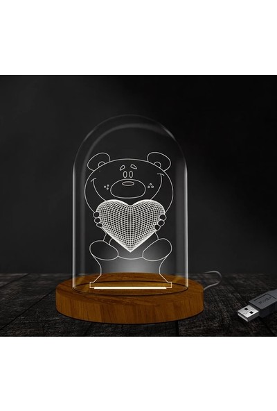 Havalim Ayıcıklı Kalp Cam Fanus