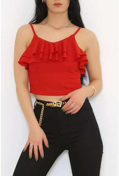 İsunstore Yaka Fırfırlı Atlet Kırmızı - 9494.148.