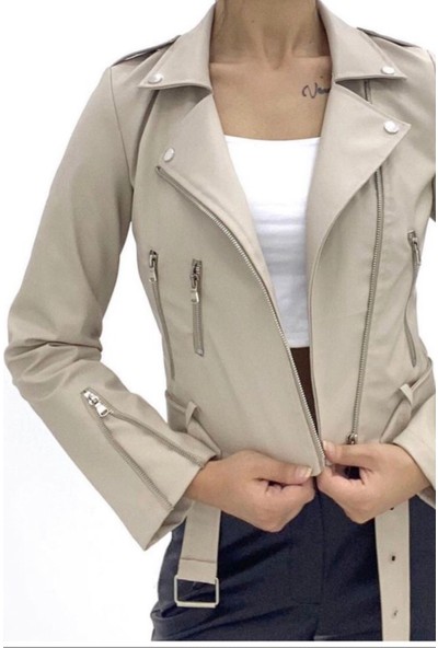 Naze Butik Kadın Deri Ceket Bej