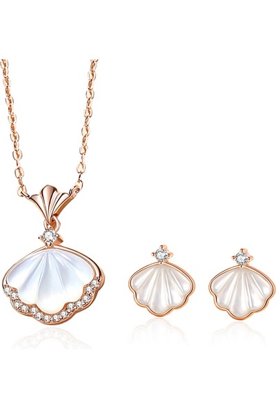 Skimsx S925 Gümüş Zirkon Altın Kaplama Kabuk Tasarım Kolye ve Vidali Küpe 2'li Takım (Yurt Dışından) Skimsx S925 Gümüş Zirkon Altın Kaplama Kabuk Tasarım Kolye ve Vidali Küpe 2'li Takım (Yurt Dışından)