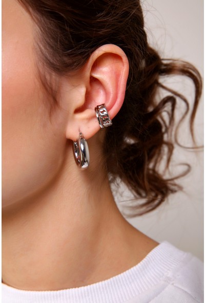 Aurrari Gümüş Renk Zincir&basic 2'li Earcuff Aurrari Gümüş Renk Zincir&basic 2'li Earcuff