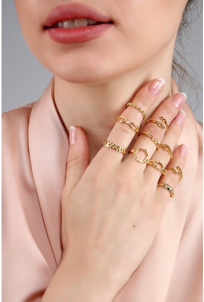 Aurrari Kadın Altın Kaplama 10'lu Yüzük Seti