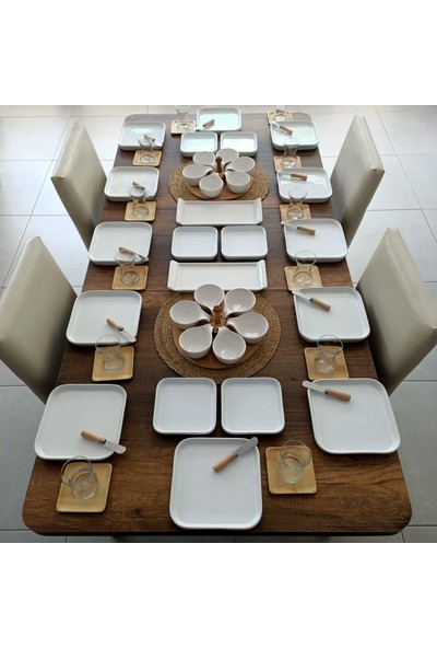 Bi Bu Evim 12 Kişilik 58 Parça Beyaz Bodrum Seramik Kahvaltı Takımı