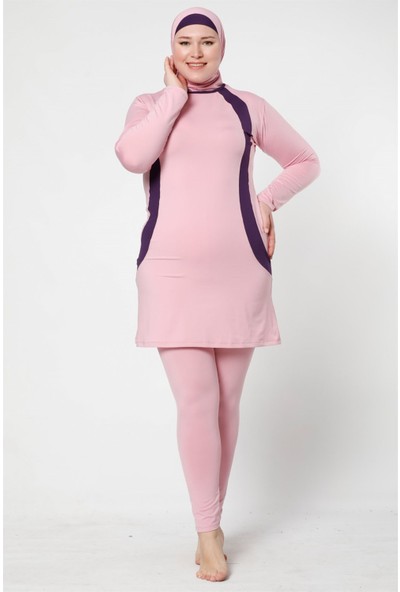 Moda Twins Tam Kapalı Taytlı Likralı Büyük Beden Tesettür Mayo 28011