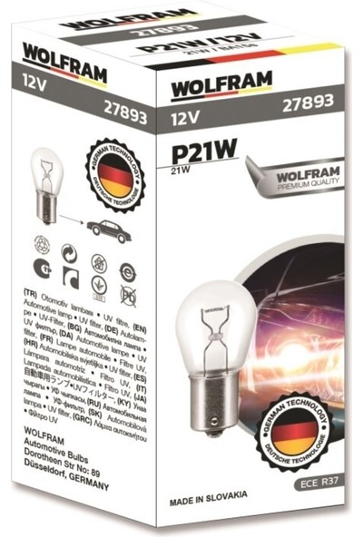 Wolfram P21W 93 Ampul 1 Adet