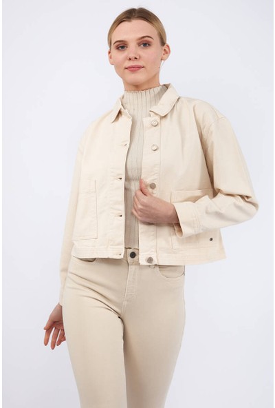 Kadın Kısa Worker Jean Ceket Ekru Kadın Kısa Worker Jean Ceket Ekru