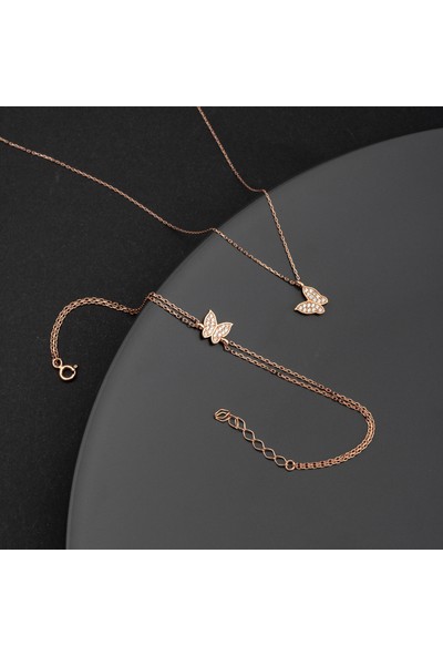 Miavi Silver 925 Ayar Gümüş Zirkon Taşlı Kelebek Kolye Bileklik Takı Seti Miavi Silver 925 Ayar Gümüş Zirkon Taşlı Kelebek Kolye Bileklik Takı Seti