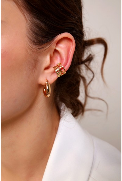 Aurrari Kalın Zincir-Ayrık Zincir 2'li Set Kıkırdak Altın