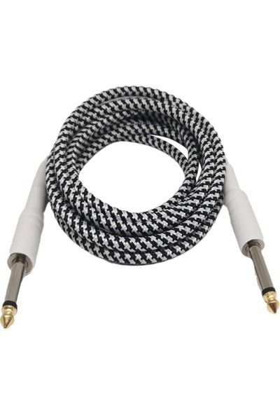 Prettyia 6.35 mm. Gitar Kablo Gürültü Azaltma Siyah ve Beyaz Elektrik Hoparlörler İçin 3 m.