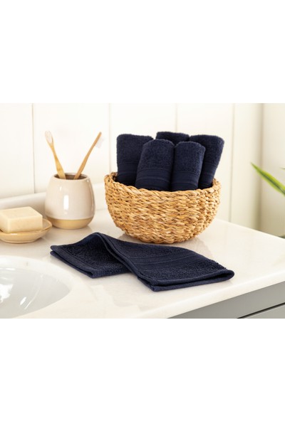Madame Coco Fabrice Düz 6'lı El Havlu Seti - Lacivert