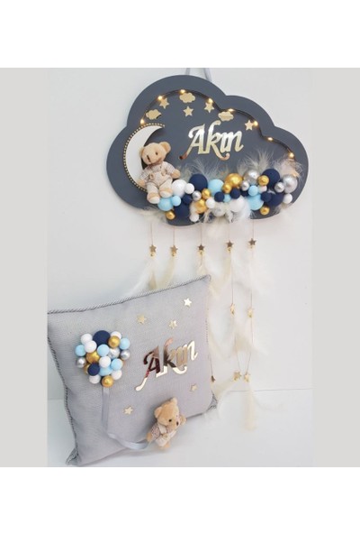 Baby Desing LED Işıklı Bubble Kapı Süsü Ayıcıklı Bulut ve Takı Yastığı Seti Gri Mavi Baby Desing LED Işıklı Bubble Kapı Süsü Ayıcıklı Bulut ve Takı Yastığı Seti Gri Mavi