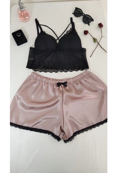Diamond Lingerie Lingerie Bralet Saten Şort Takımı