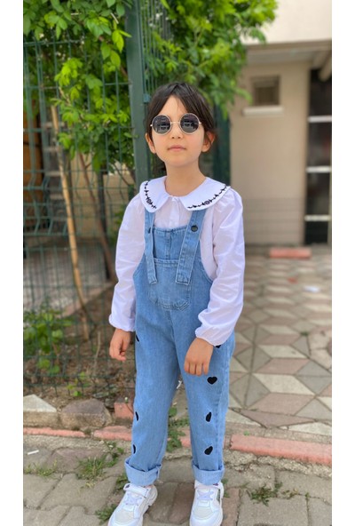 Minigimin Cicileri Kalp Nakış Detaylı 2 Li Salopet Takım