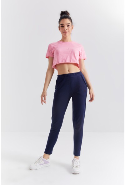 Tommy Life Indigo Fermuar Paçalı Cepli Rahat Form Kadın Eşofman Alt - 94246