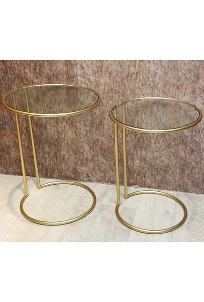 Evden Konsept 2li Metal Cam Dekoratif Sehpa Gold Renk Orta ve Yan Sehpa Evden Konsept 2li Metal Cam Dekoratif Sehpa Gold Renk Orta ve Yan Sehpa