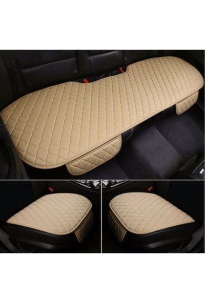 Trend Bella Fiat Albea Deri Oto Koltuk Minderi Oturak Koruyucu Krem Deri Krem Nakış