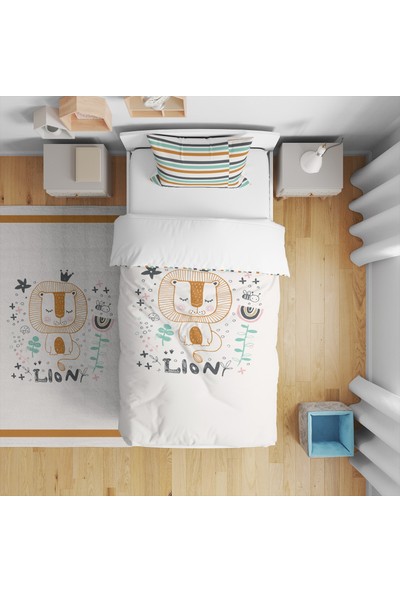 Gardenya Minimal Aslan Desenli Soft Iskandinav Tek Kişilik Çocuk Nevresim Takımı Gardenya Minimal Aslan Desenli Soft Iskandinav Tek Kişilik Çocuk Nevresim Takımı